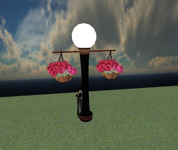 Second Life Marketplace - Lamp Post Yard Light Copper Hanging Baskets ...