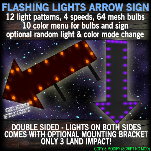 Second Life Marketplace - Animated Arrow Sign - 12 Flashing Light Patterns