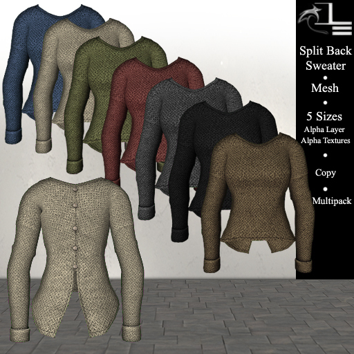 Second Life Marketplace - DE Designs - Split Back Sweater - Multipack