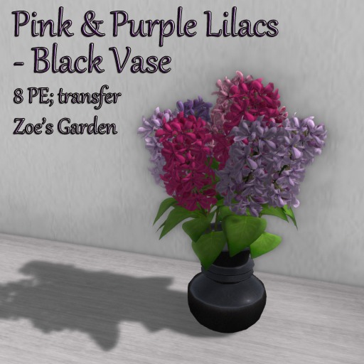 Second Life Marketplace - *ZG* Pink & Purple Lilacs - Black Vase