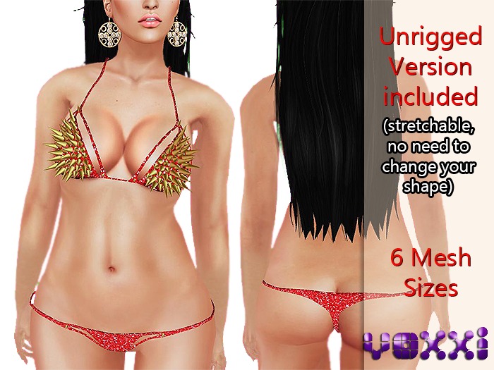 Second Life Marketplace - .::voxxi::. [Hallie] Spiked Bikini Red / Gold