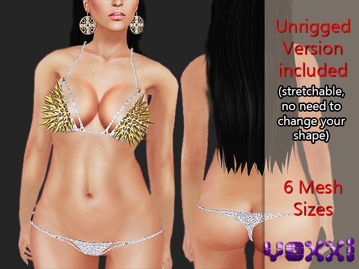 Second Life Marketplace - .::voxxi::. [Hallie] Spiked Bikini Silver Gold