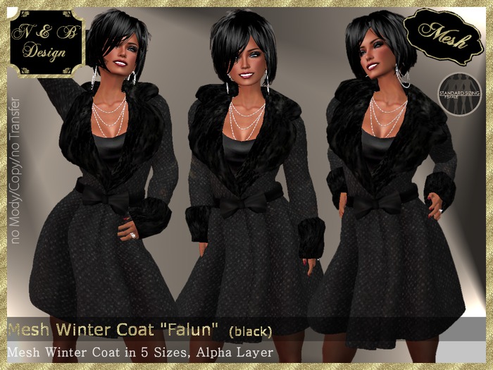 Second Life Marketplace - *N & B Design* Mesh Winter Coat "Falun" (black)