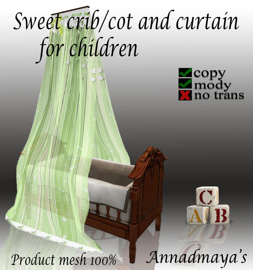 Second Life Marketplace - Sweet crib/cot and semitrasparent curtain ...