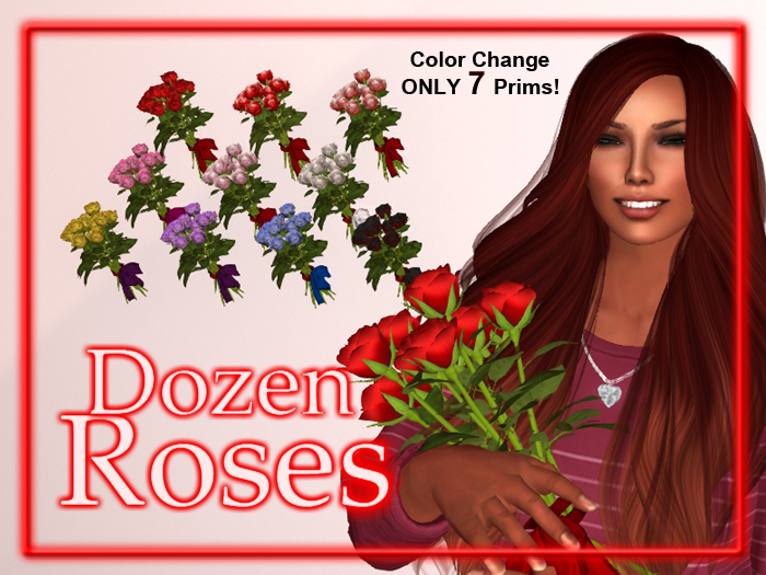 Second Life Marketplace - DOZEN ROSES in a Vase (10 Colors!) for ...