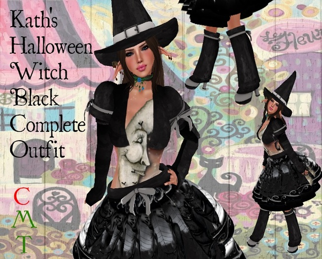 Second Life Marketplace - Kath's Halloween Witch Complete Outfit-BLACK