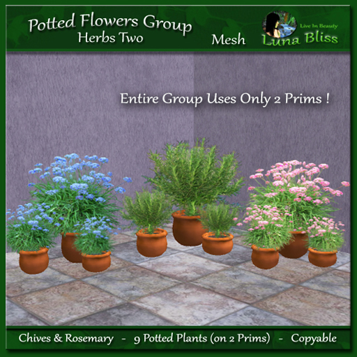 Second Life Marketplace - Potted Flowers Group - Herbs Two - 2 Prims ...