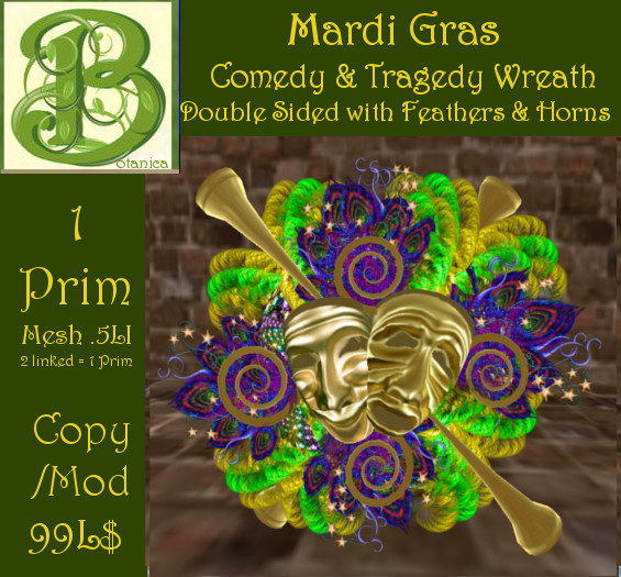Second Life Marketplace - 2 Sided Mesh Mardi Gras Feather Wreath with ...