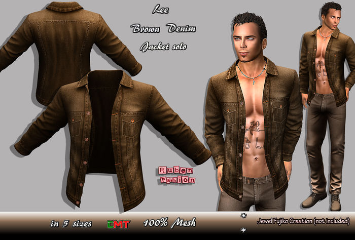 Second Life Marketplace - R.F. - Mesh line - Lee Jacket solo -Denim Brown