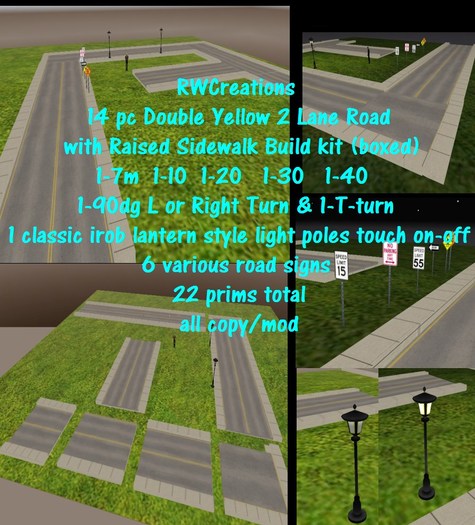 Second Life Marketplace - 14 pc Double Yellow 2 Lane Road with Raised ...