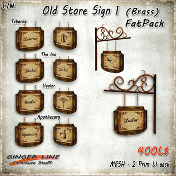 Second Life Marketplace - [Ginger Line] Old Store Sign I - Brass ...