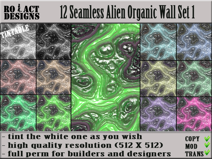 Second Life Marketplace - Ro!Act Designs 12 Seamless Alien Organic Wall ...