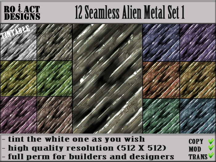 Second Life Marketplace - Ro!Act Designs 12 Seamless Alien Metal Set 1