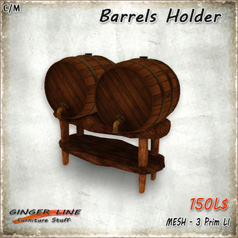 Second Life Marketplace - [Ginger Line] Barrels Holder - 3 prim LI oak ...
