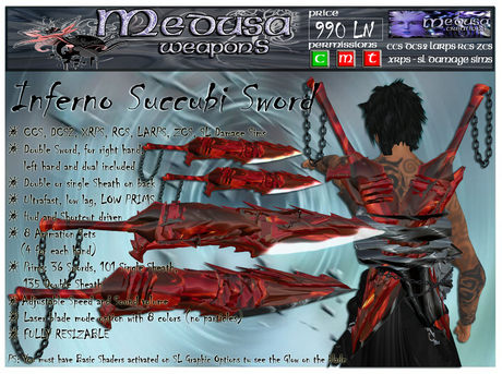 Second Life Marketplace - ~ Medusa Weapons ~ Inferno Succubi Sword (Boxed)