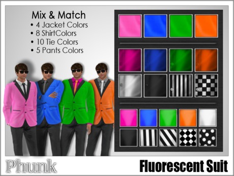 Second Life Marketplace - [Phunk] Mesh Men's Fluorescent Suit Set (4 ...