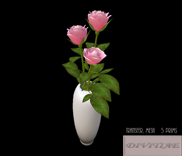Second Life Marketplace - 3 pink roses vase