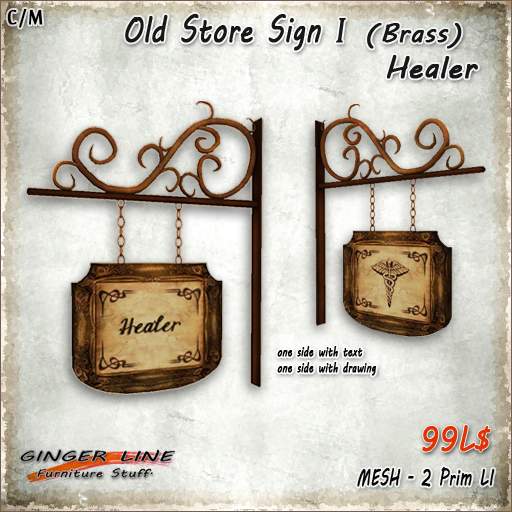 Second Life Marketplace - [Ginger Line] Old Store Sign I - Brass ...