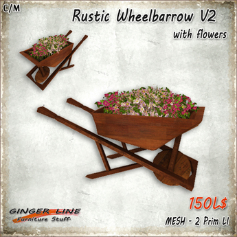 Second Life Marketplace - [Ginger Line] Rustic Wheelbarrow V2 with ...
