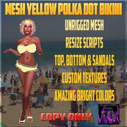 Second Life Marketplace Bbd Mesh Yellow Polka Dot Bikini