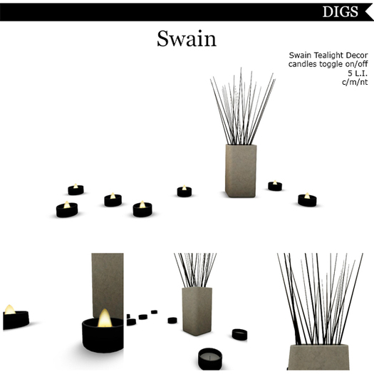 Second Life Marketplace - DIGS - Swain Tealight Decor [MESH]