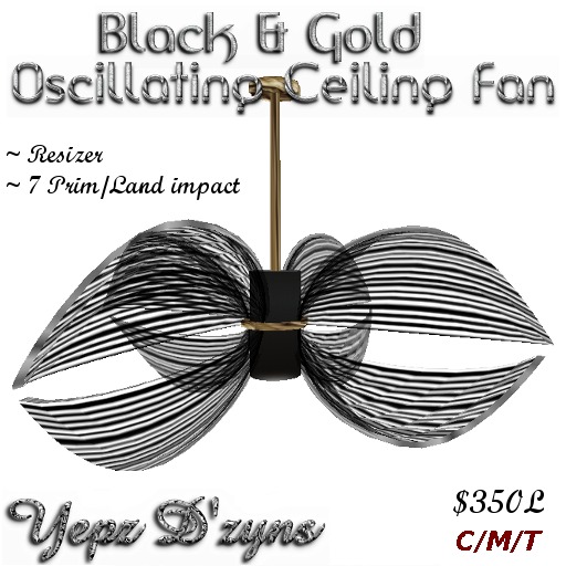 Second Life Marketplace - Black & Gold Ocillating Fan [boxed]