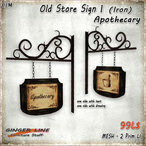 Second Life Marketplace - [Ginger Line] Old Store Sign I - Iron ...