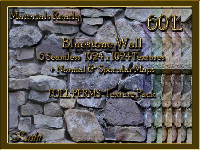 Second Life Marketplace - !Kushi! 6 Bluestone Wall Seamless1024x1024 Materials Ready Full Perm ...