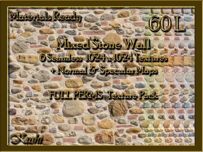 Second Life Marketplace - !Kushi! 6 Mixed Stone Wall Seamless1024x1024 ...
