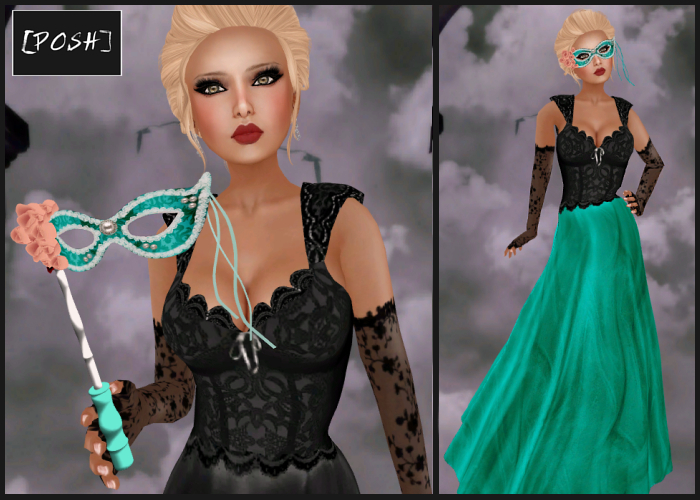 Second Life Marketplace - [POSH] Masquerade Ballgown & Mask (Teal)