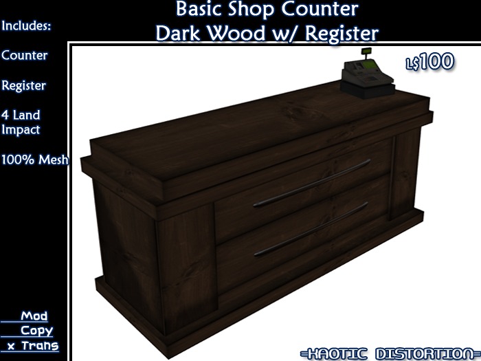 Second Life Marketplace - =KD= Basic Shop Dark Wood Counter W/ Register