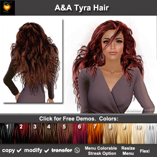 Second Life Marketplace - A&A Tyra Hair 11 Colors Variety Pack. Long ...