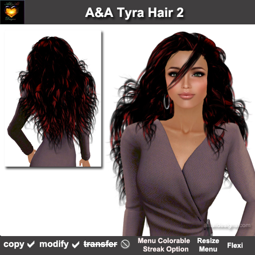 Second Life Marketplace - A&A Tyra Hair Dark Red (Color 2). Long curly ...
