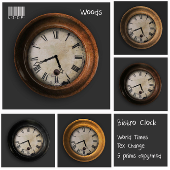 Second Life Marketplace - LISP - Vine "Vite" Bistro Clock - Natural Woods
