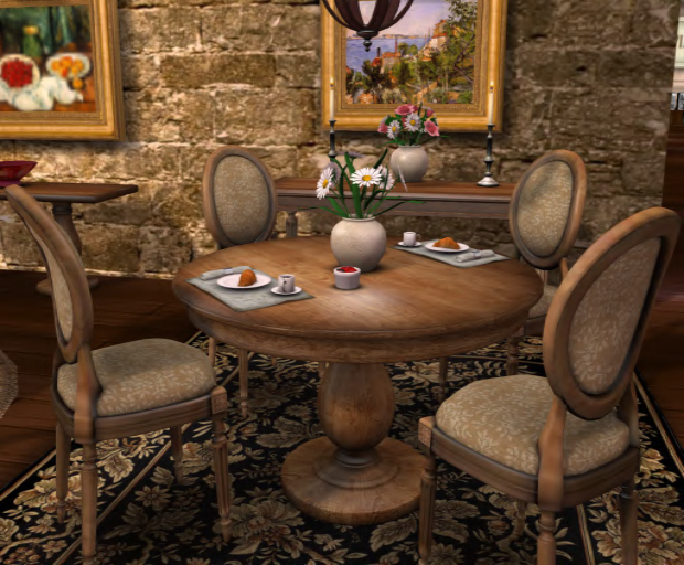Second Life Marketplace - BISTRO Dining Table COPY Round Pedestal Pine