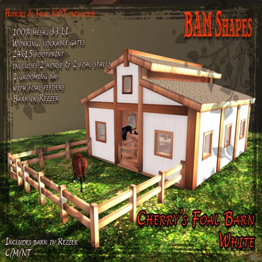 Second Life Marketplace - *BAM* Mesh Foal Barn (white)
