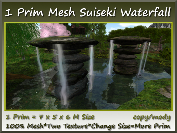 Second Life Marketplace - 1 Prim Mesh Suiseki Waterfall 7x5x6m Size ...
