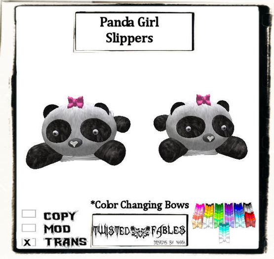 Second Life Marketplace - **TF** Panda Girl Slippers - Touch to Resize