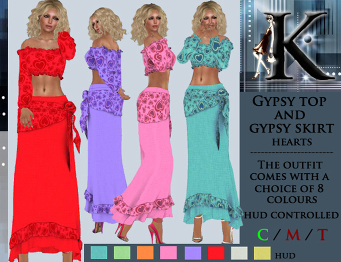 Second Life Marketplace - Keresma - Gypsy skirt & top outfit - Hearts
