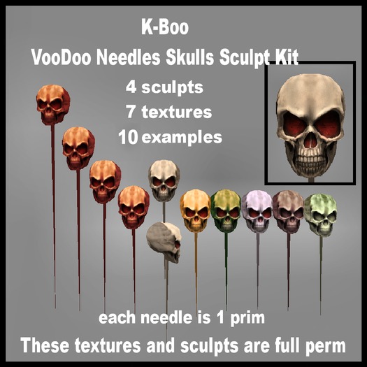 Second Life Marketplace - k-boo voodoo needles skulls sculpt kit