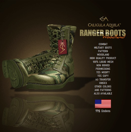 Second Life Marketplace - COMBAT RANGER BOOTS UNISEX WOODLAND