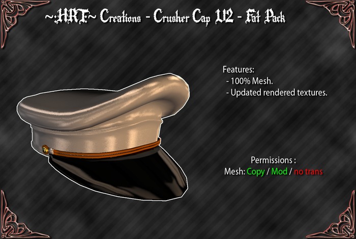 Second Life Marketplace - ~:HRT:~ Creations - Crusher Cap v2 - Grey