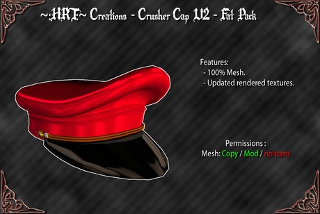 Second Life Marketplace - ~:HRT:~ Creations - Crusher Cap v2 - Red
