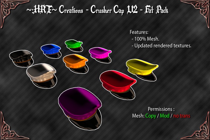 Second Life Marketplace - ~:HRT:~ Creations - Crusher Cap v2 - Fat Pack