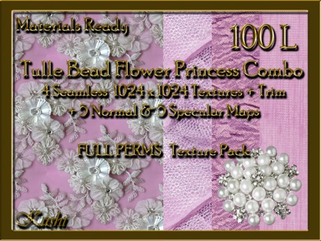 Second Life Marketplace - *Kushi* Tulle Bead Flowers Princess Fabric ...