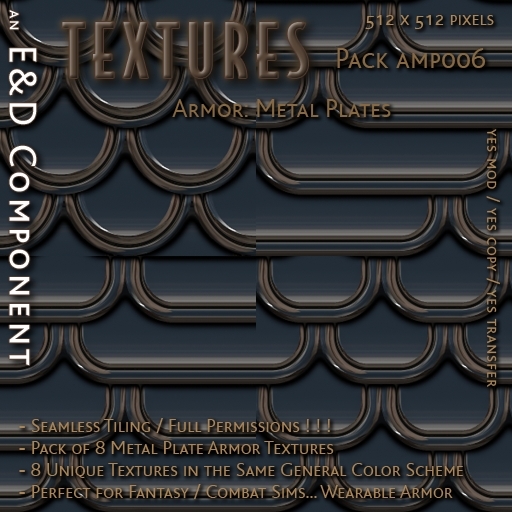 Second Life Marketplace - [AMP006] 8 Dark Blue Metal Scale Plate Armor ...