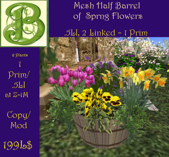 Second Life Marketplace - Mesh Sprng Flower Half Barrel: Ultra Lightv ...