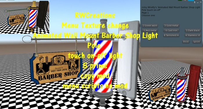 Second Life Marketplace - Menu Animated Wall Mount Barber Shop Outdoor ...