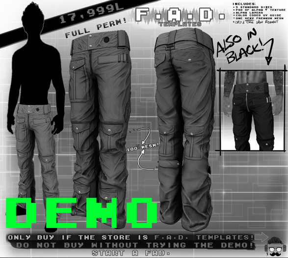 Second Life Marketplace - F.A.D. // Men's Junker Pants Template DEMO ...