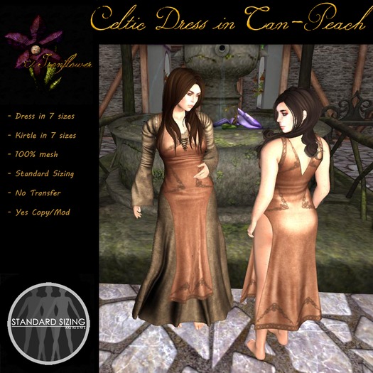 Second Life Marketplace - The Ironflower - Celtic Dress in Tan and Peach